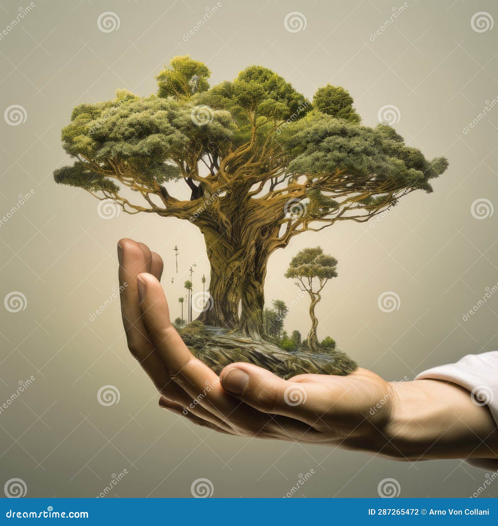 Harmony of Nature: Illustrated Tree Root Cradled in a Hand Stock ...