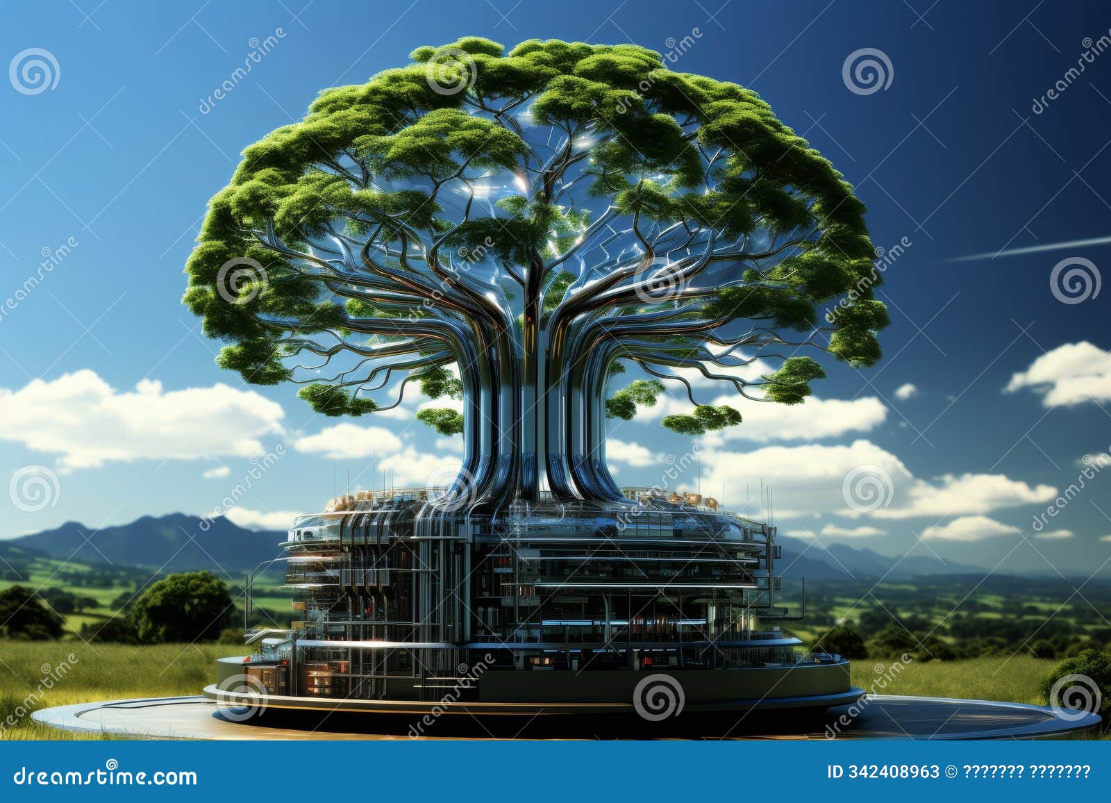 Harmony of Nature and Technology a Giant Tree Surrounded by ...