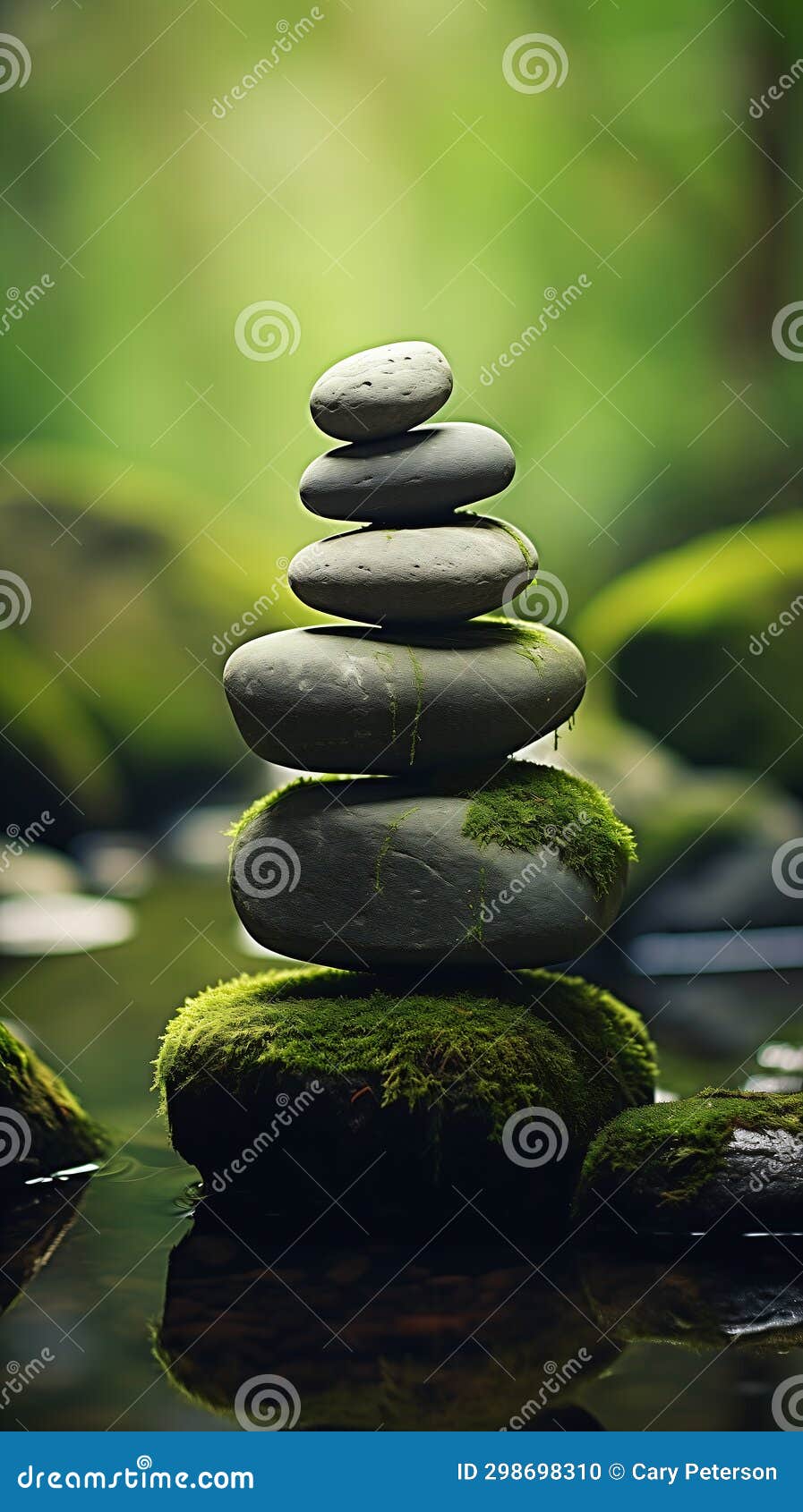 Harmony in Nature: a Zen Stacked Rock River Terrace Stock Illustration ...