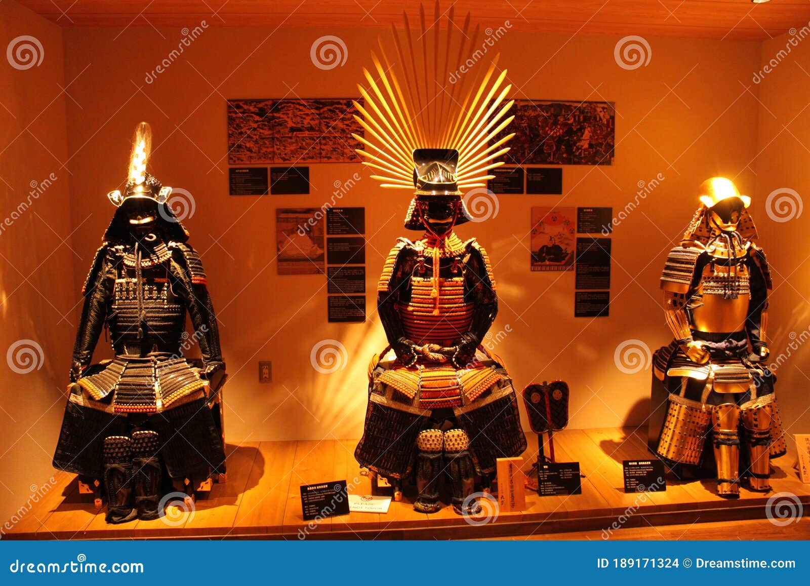 Harnesses of Ancient Samurai Warriors in Dramatic Light in a Museum in ...