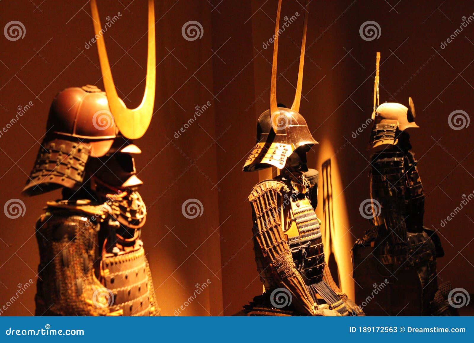Harnesses of Ancient Samurai Warriors in Dramatic Light in a Museum in ...
