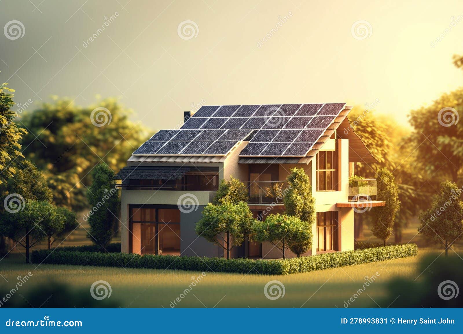 Harnessing the Sun: the Power of Houses with Solar Panels Stock ...