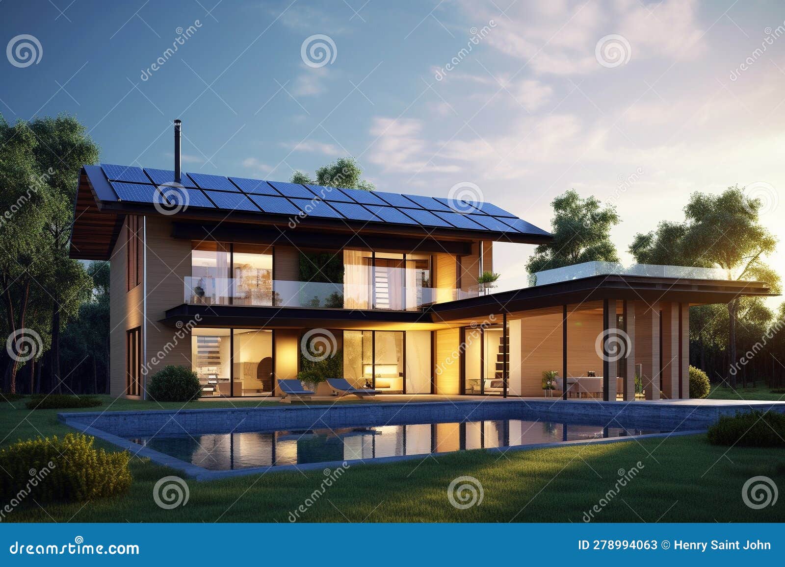 Harnessing the Sun: the Power of Houses with Solar Panels Stock ...