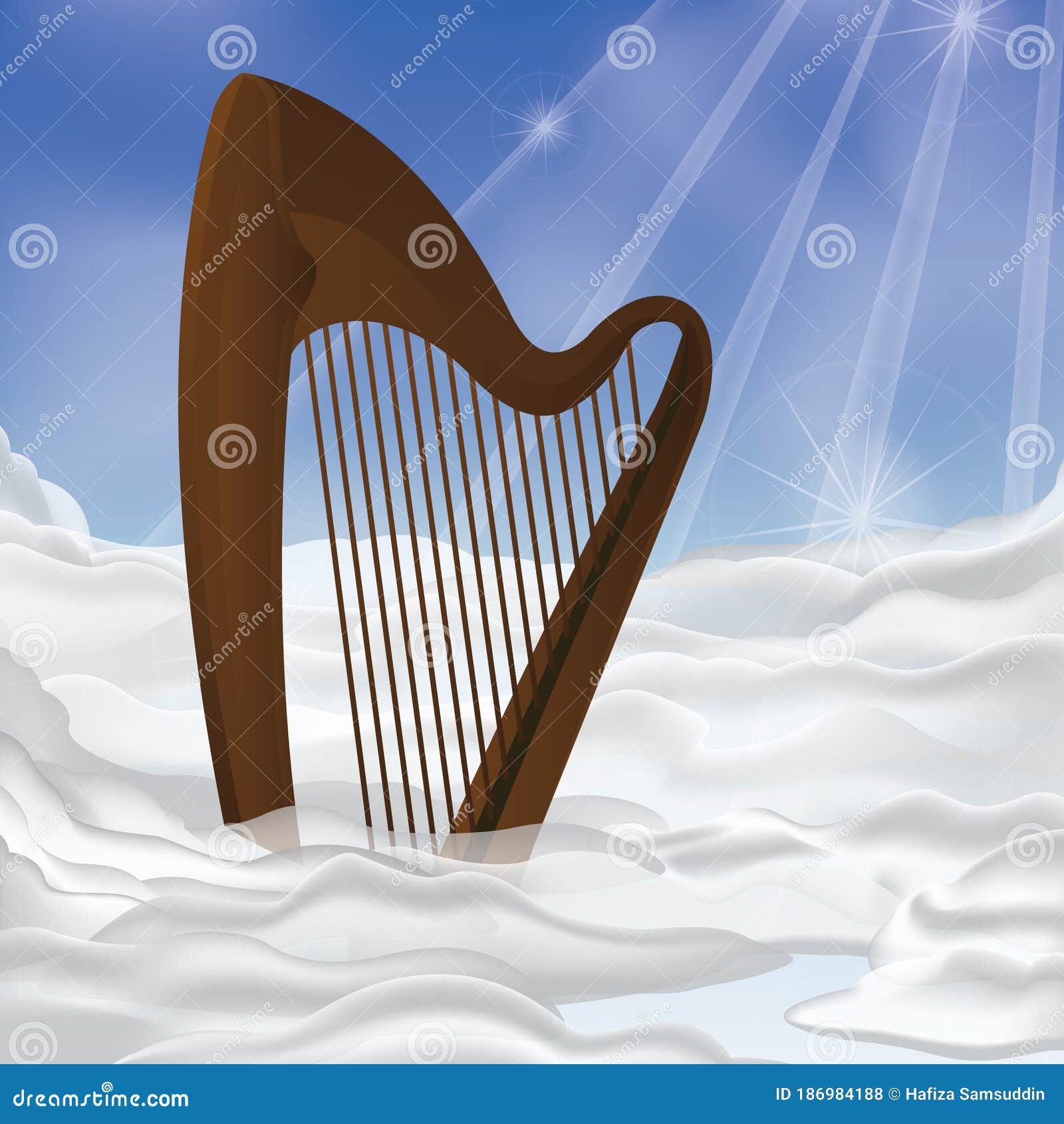 Harp with Clouds. Vector Illustration Decorative Design Stock Vector ...
