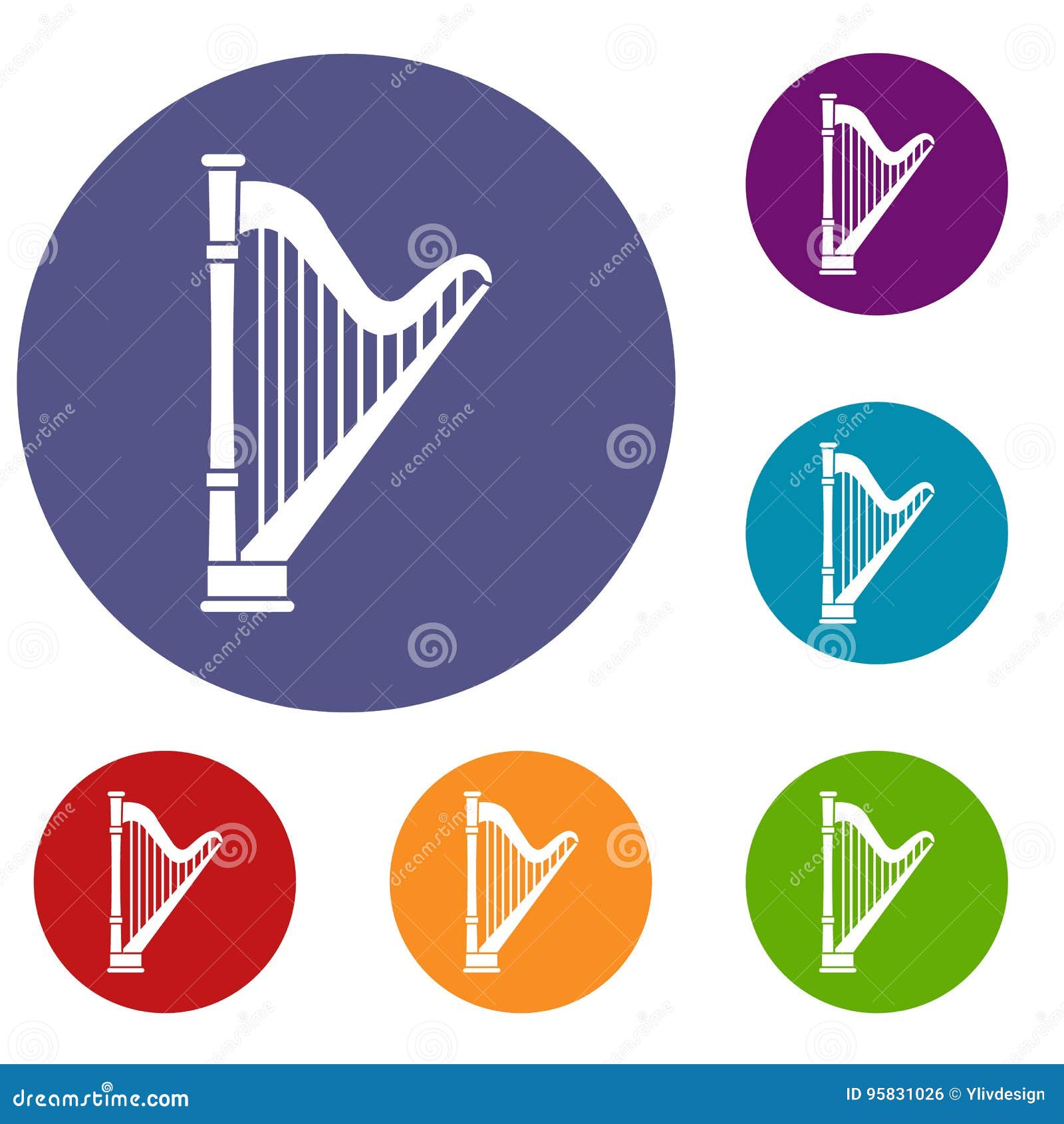 Harp icons set stock vector. Illustration of musical - 95831026