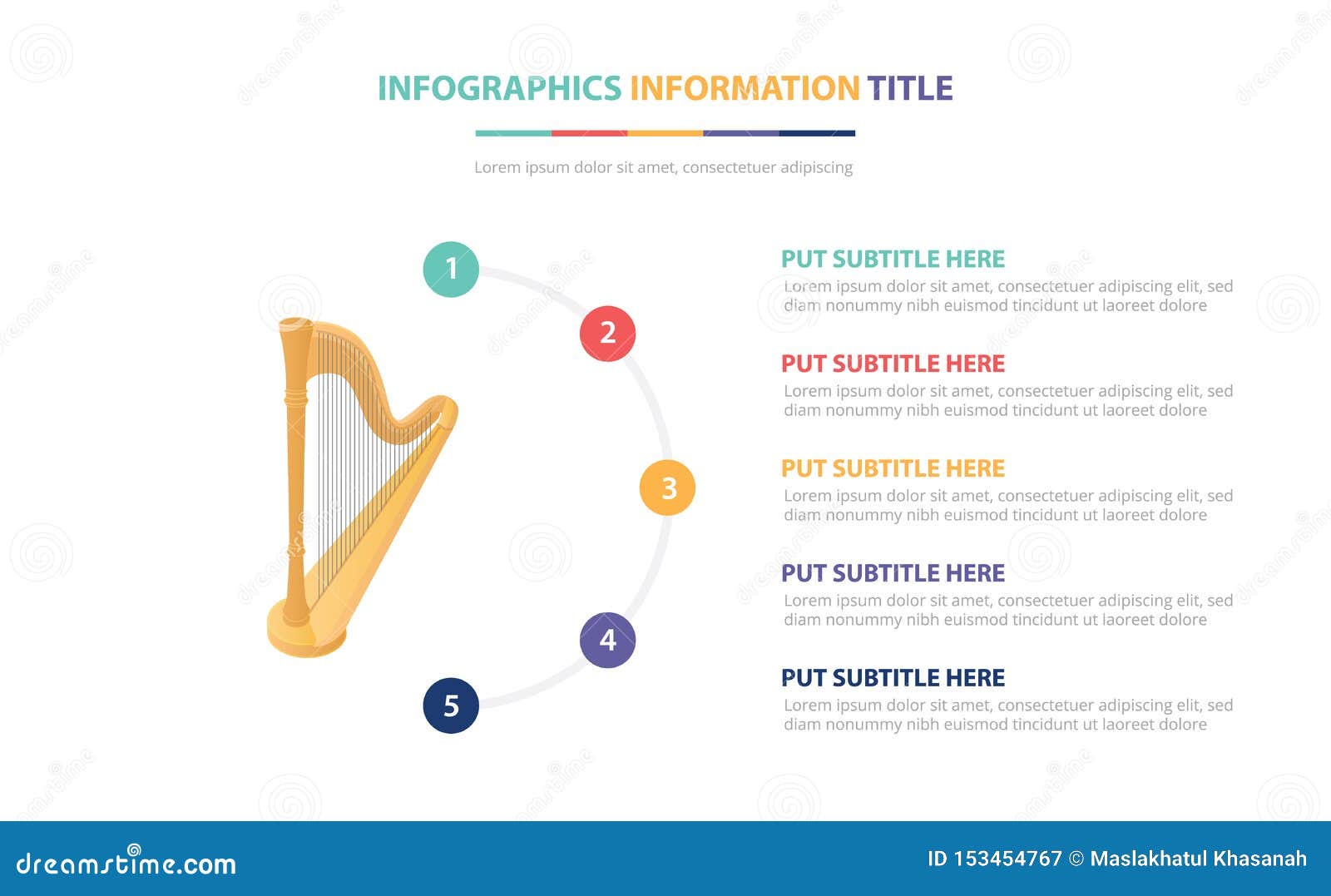 Harp Infographic Template Concept With Five Points List And Various ...