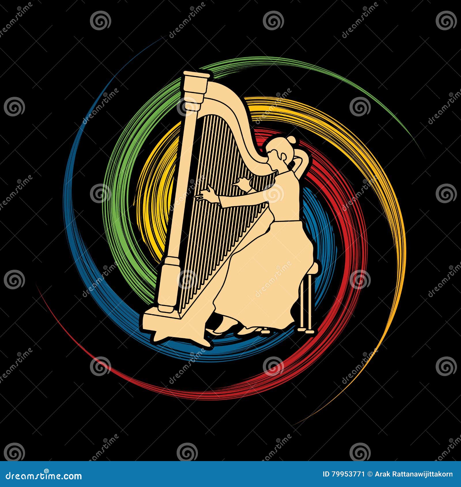 Harp player stock vector. Illustration of classical, isolated - 79953771