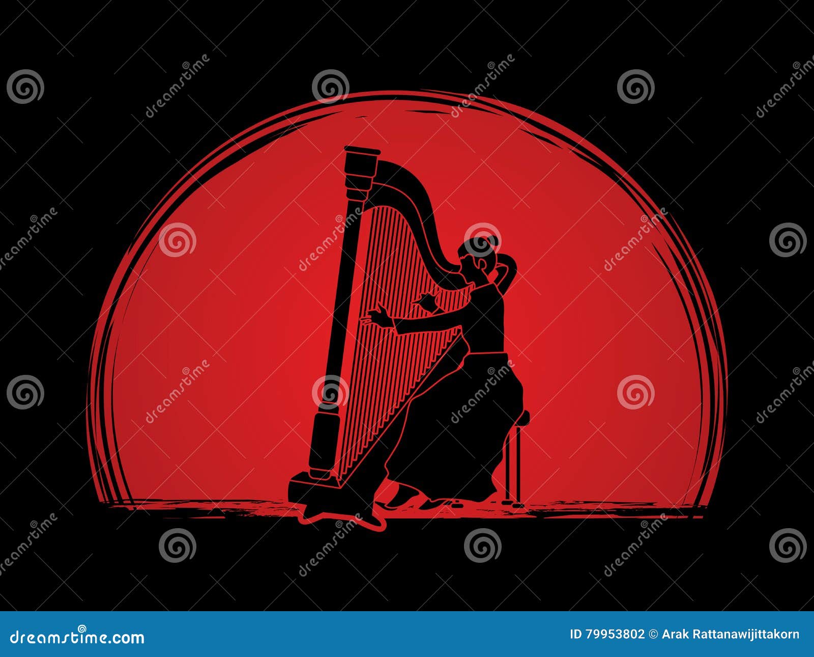 Harp player stock vector. Illustration of acoustic, music - 79953802