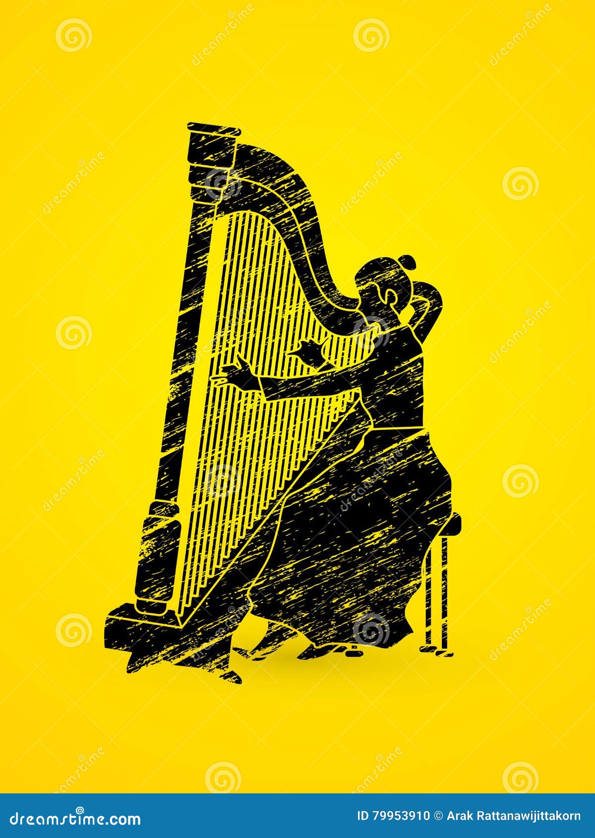 Harp player stock vector. Illustration of female, lyre - 79953910