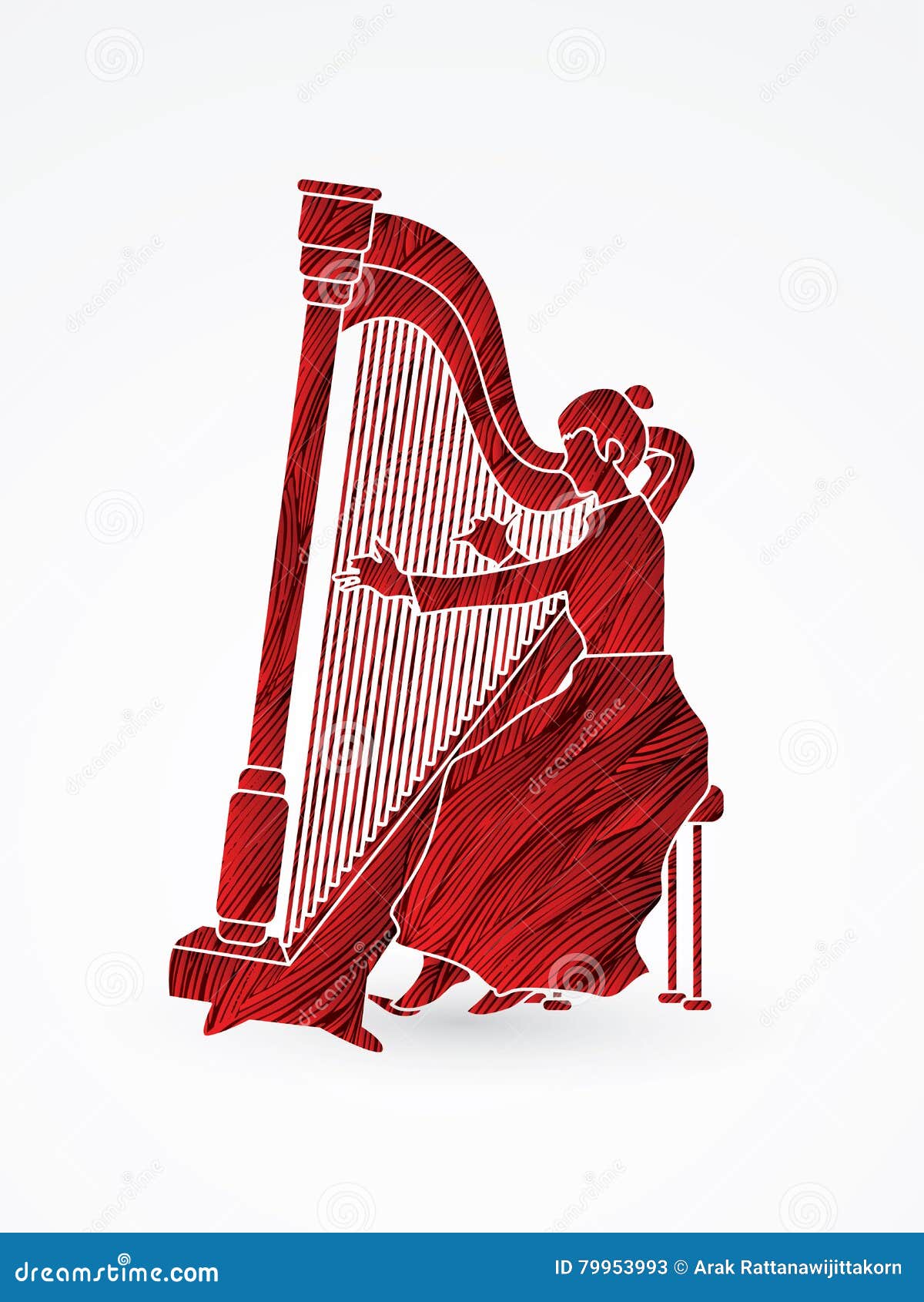 Harp player stock vector. Illustration of orchestra, brush - 79953993