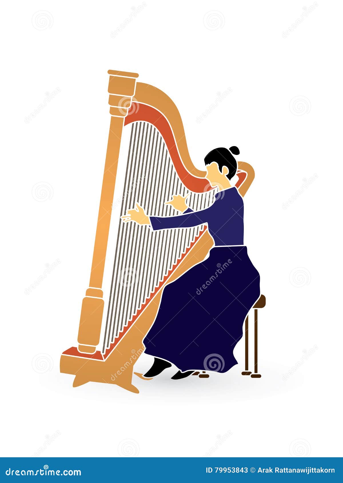 Harp player stock vector. Illustration of philharmonic - 79953843