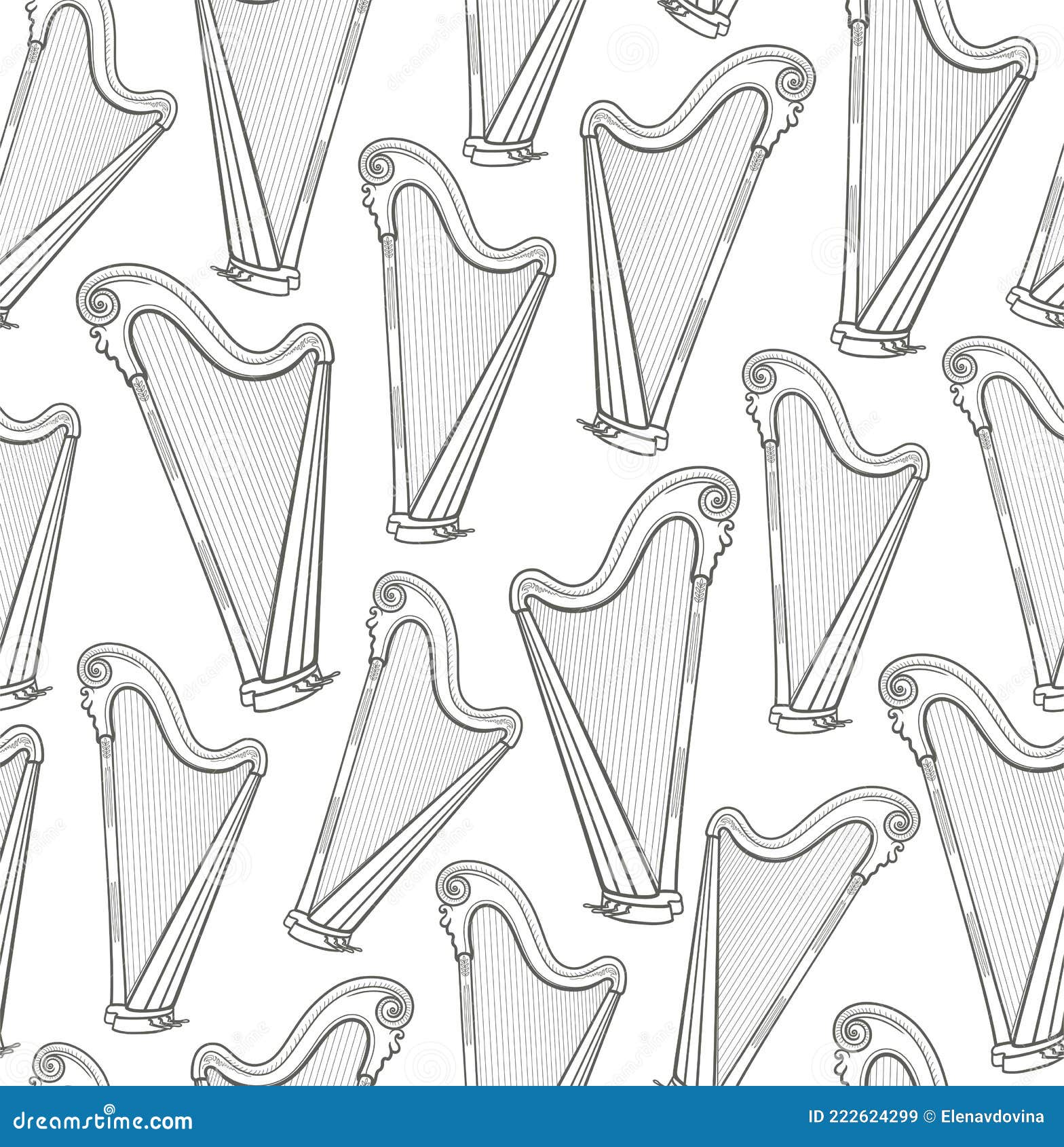 Harp, Seamless Pattern, White, Contour Pattern, Vector Stock Vector ...