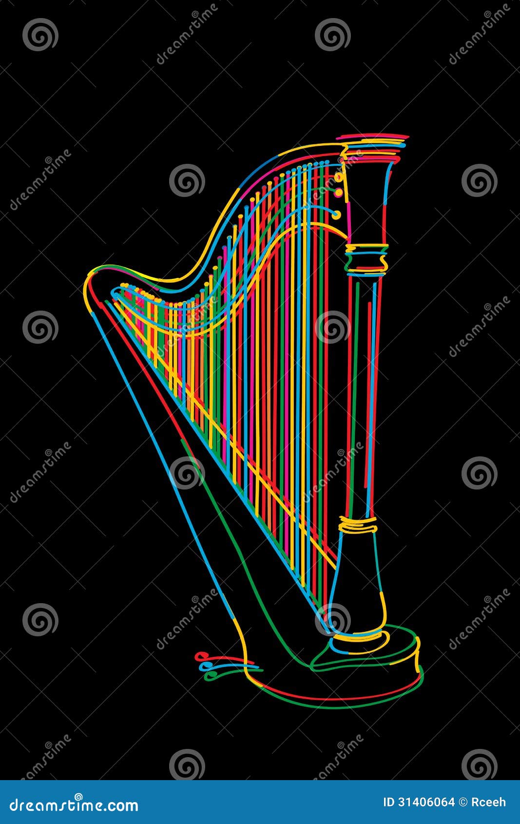 Harp sketch stock vector. Illustration of stringed, sketch - 31406064