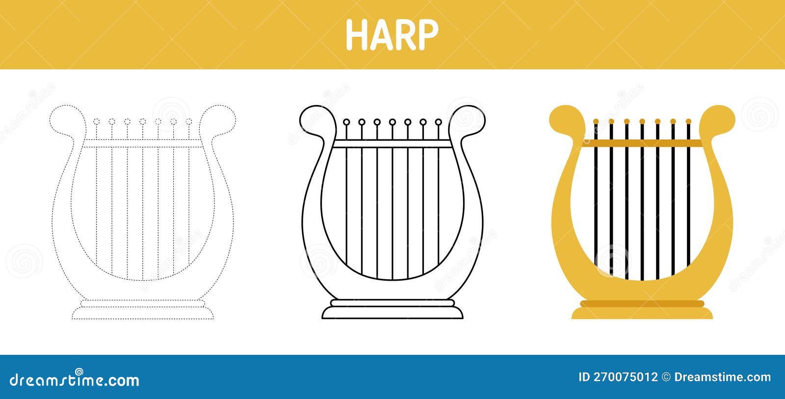 Harp Tracing and Coloring Worksheet for Kids Stock Vector ...