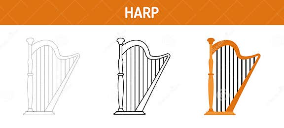 Harp Tracing and Coloring Worksheet for Kids Stock Vector ...
