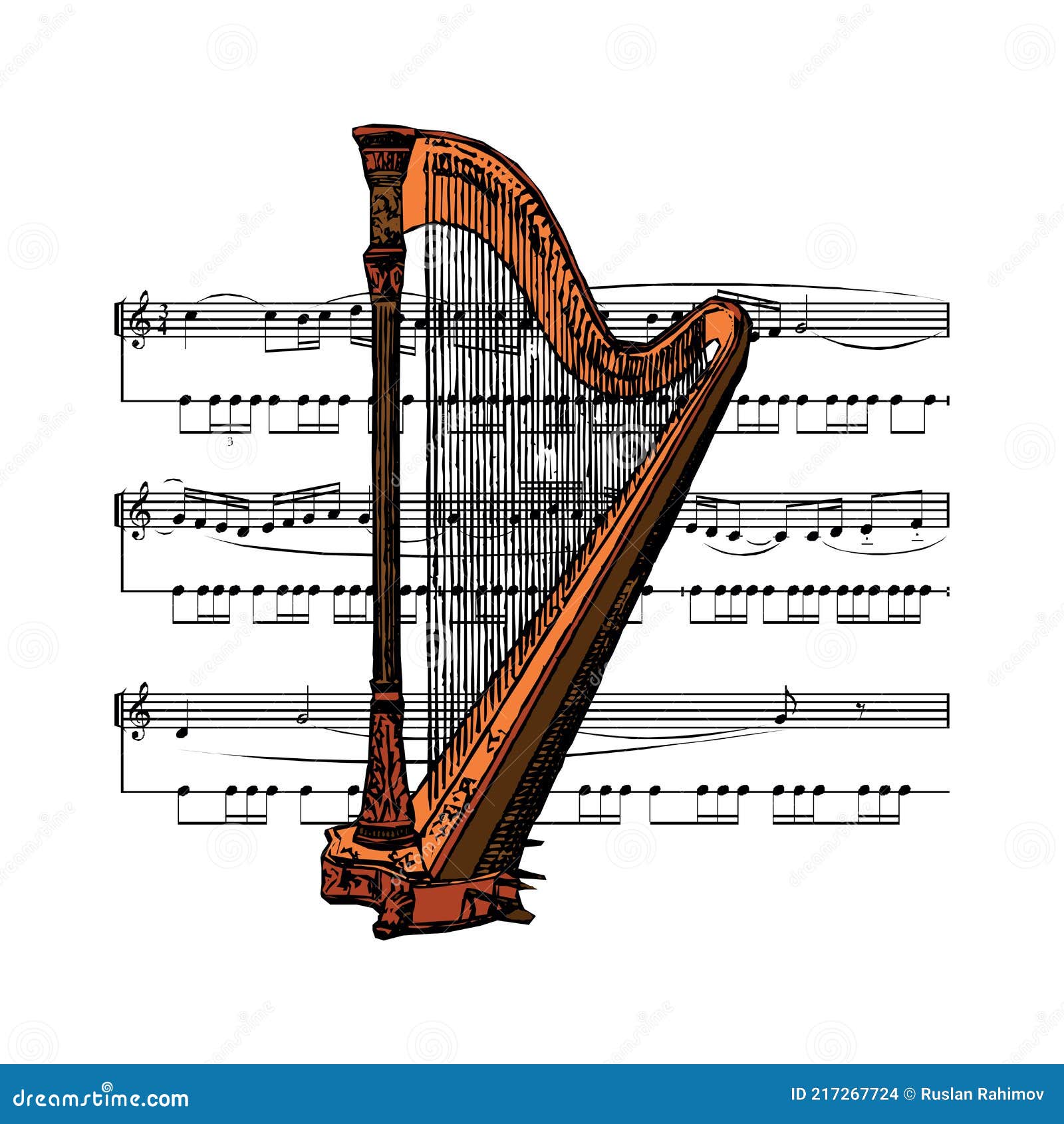 Golden Harp with Wooden Detail Isolated Flat Illustration in EPS10 ...