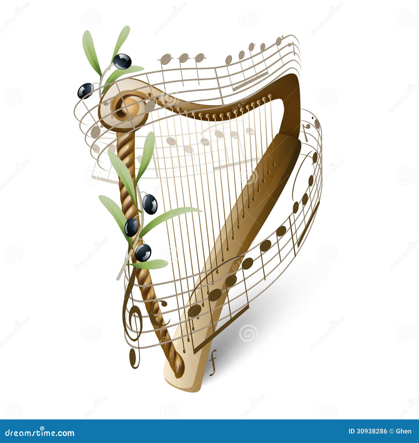 Harpe et olives en bois illustration de vecteur. Illustration du ...