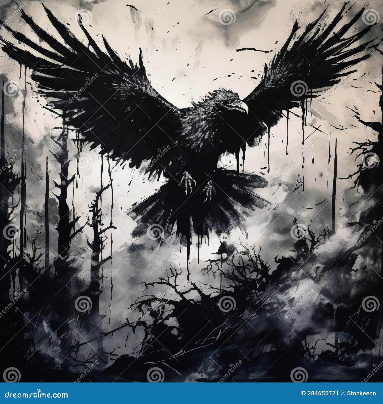 Harpy Themed Two Layer Stencil: Dark Eagles In Monochromatic ... Harpy Themed Two Layer Stencil: Dark Eagles In Monochromatic ...