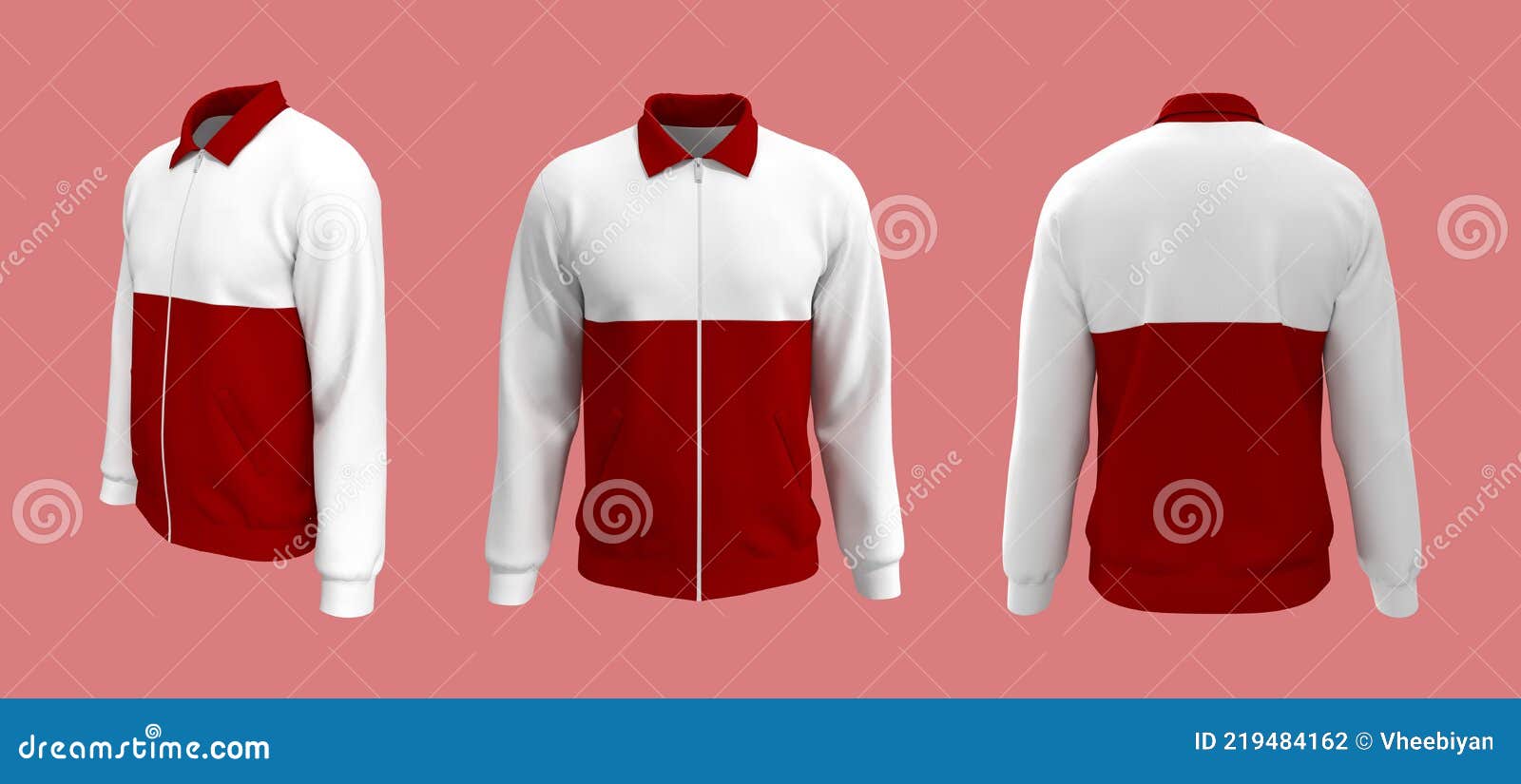 Harrington Colorblock Jacket Mockup in Front, Side and Back Views Stock ...