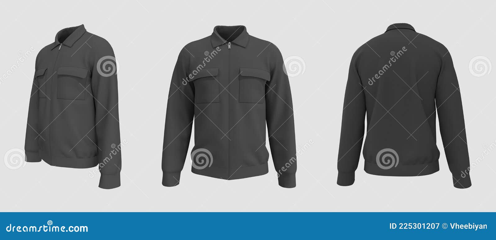 Harrington Jacket Mockup Front, Side and Back Views Stock Illustration ...