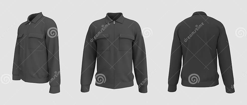 Harrington Jacket Mockup Front, Side and Back Views Stock Illustration ...