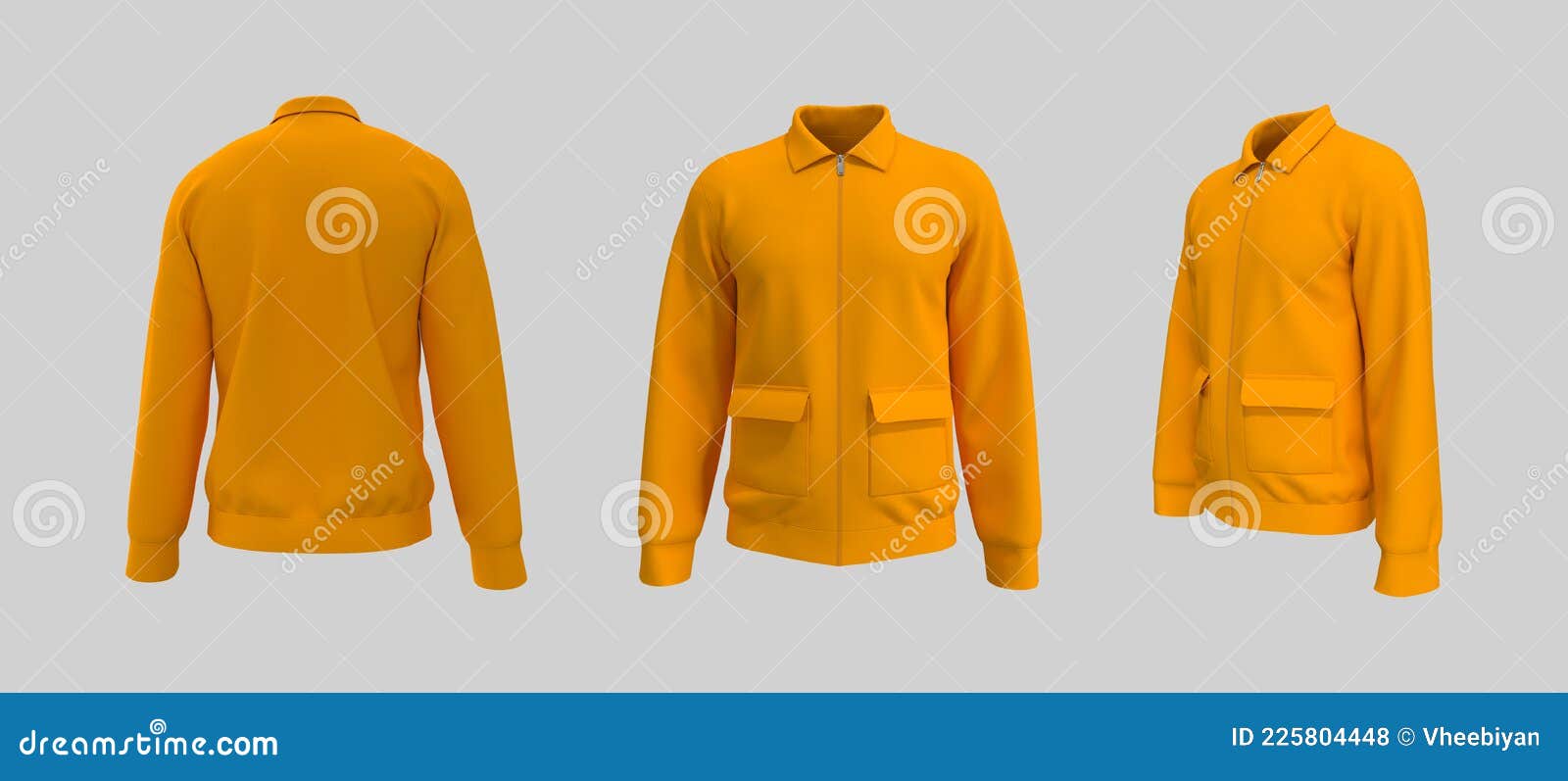 Harrington Jacket Mockup Front, Side and Back Views Stock Illustration ...