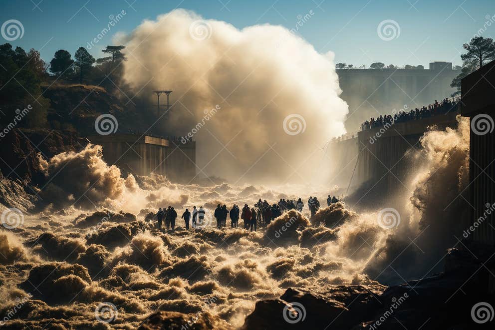 Harrowing Scenes of Large River Floods and Devastating Floods. Stock ...