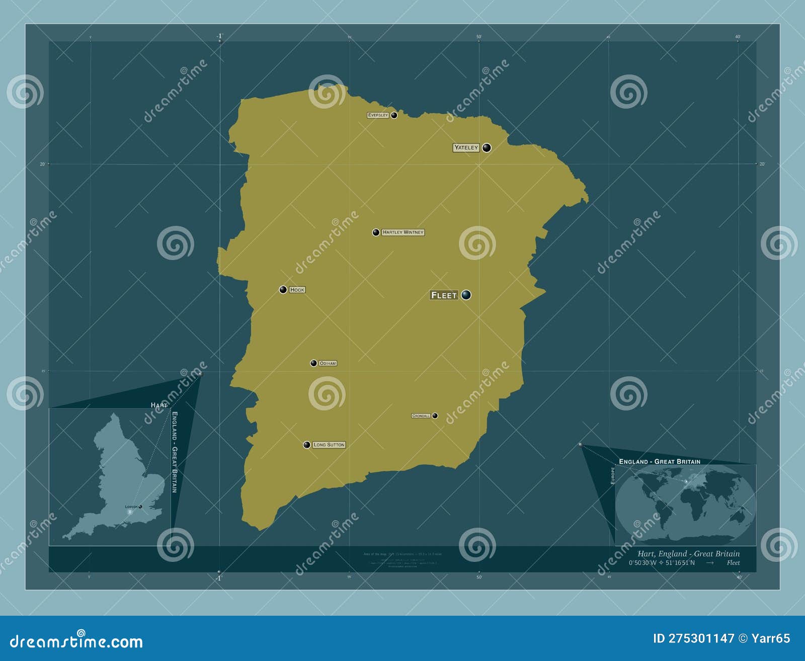 Hart, England - Great Britain. Solid. Labelled Points of Cities Stock ...