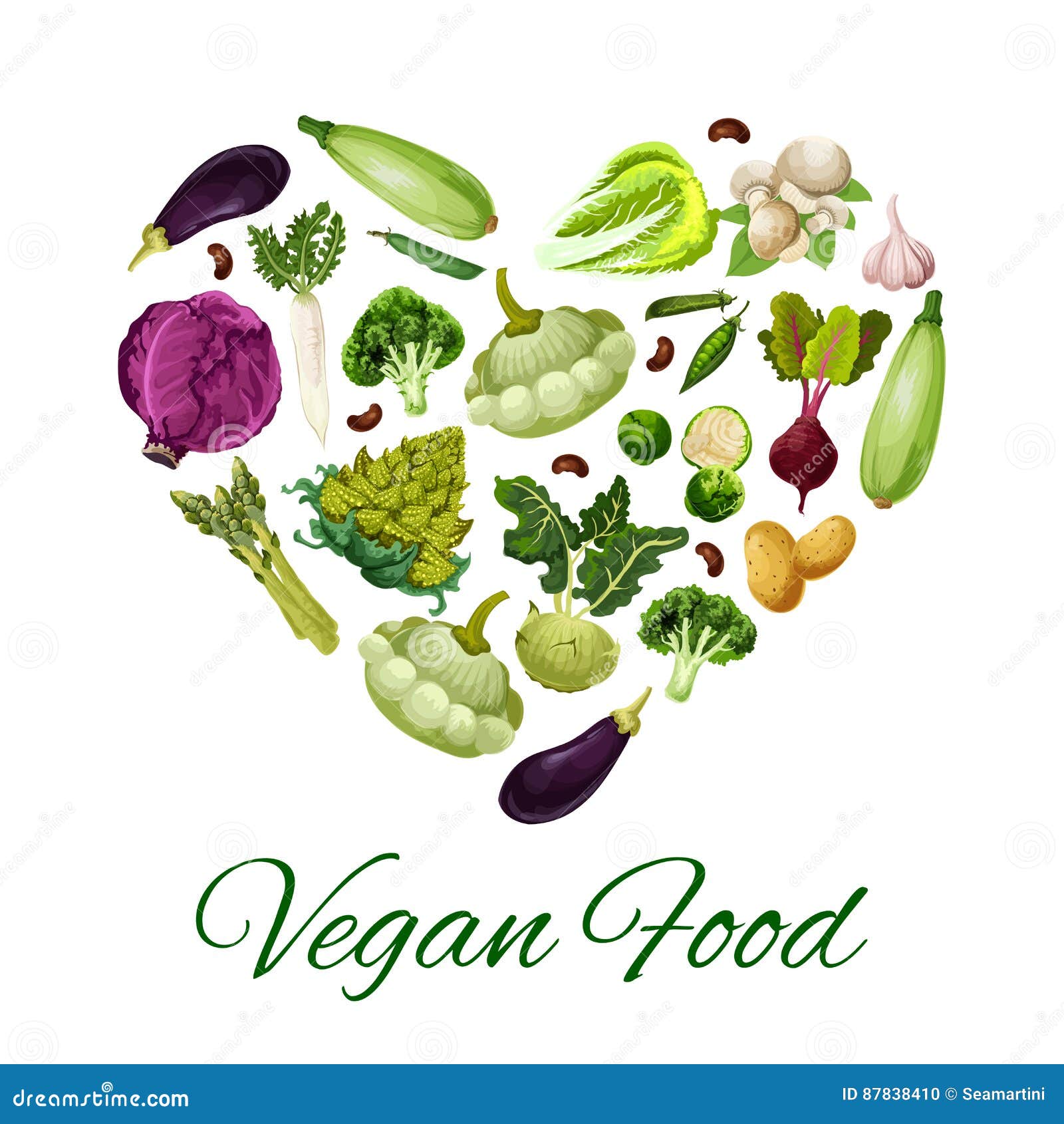 Hart Met Groente, Boon, Paddestoelaffiche Vector Illustratie ...