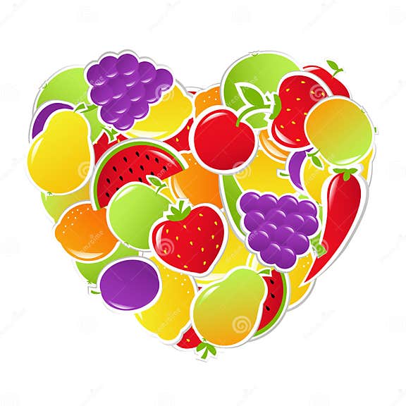 Hart van Fruit en Groenten vector illustratie. Illustration of vers ...