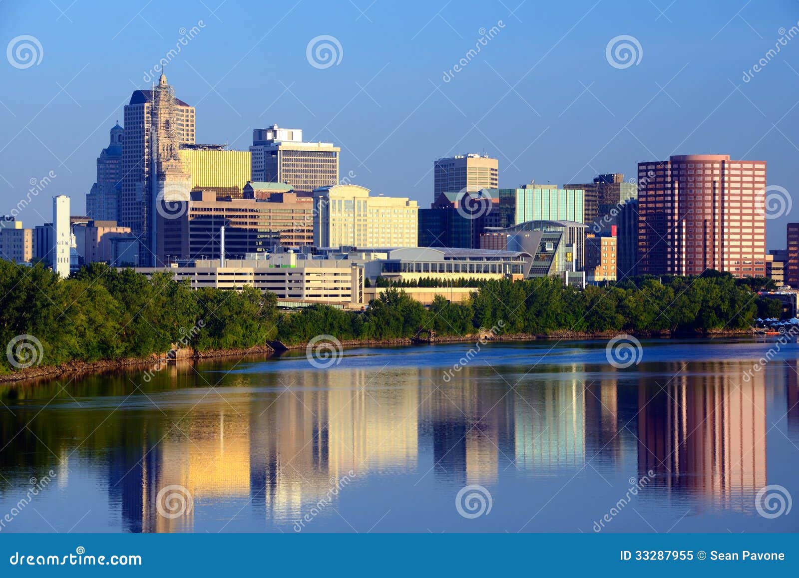 Hartford, Connecticut Skyline Stock Image - Image of buildings, water ...