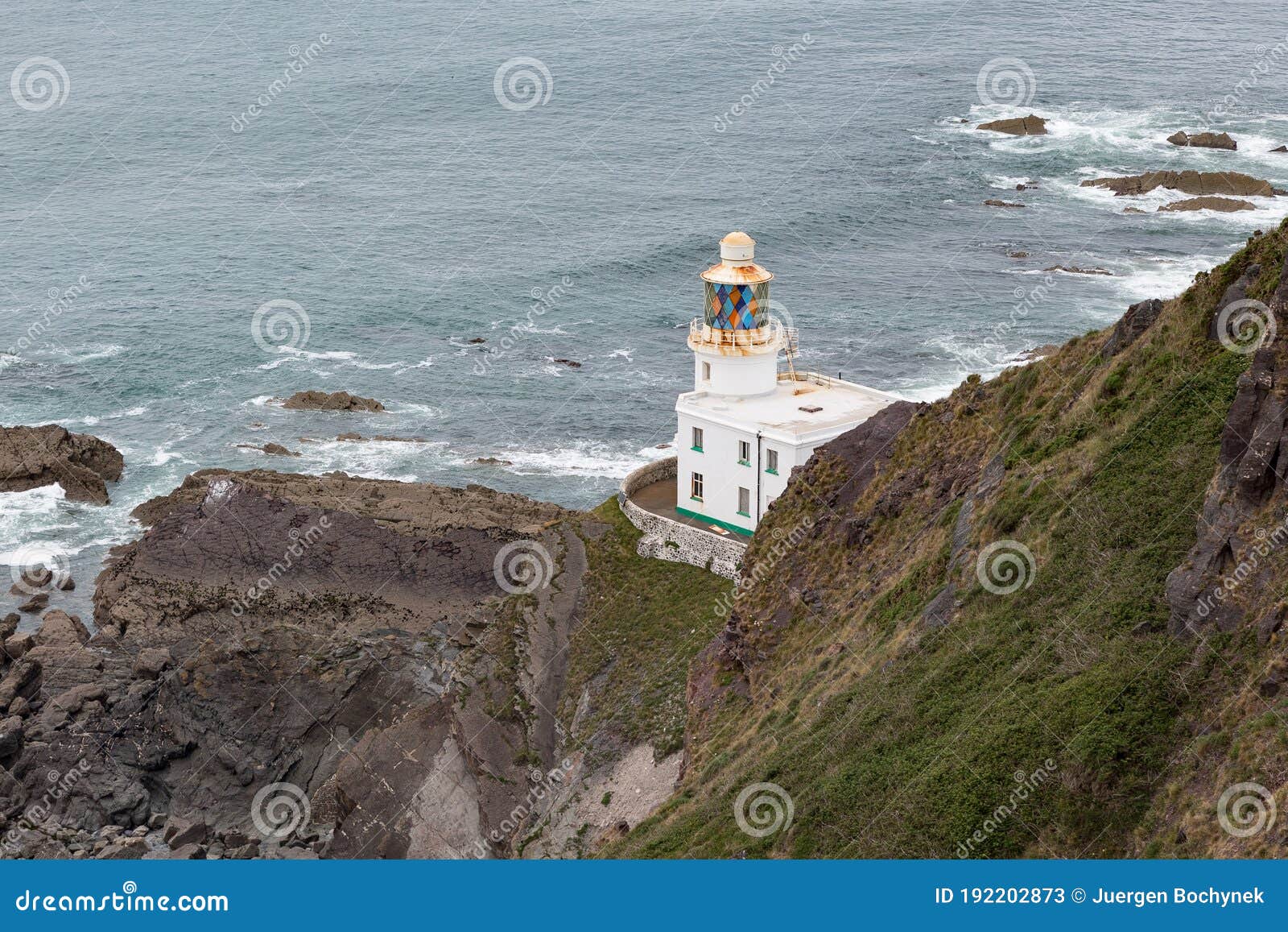 Hartland Point Lighthouse Sitting on Rocks at Devon`s Coastline Stock ...