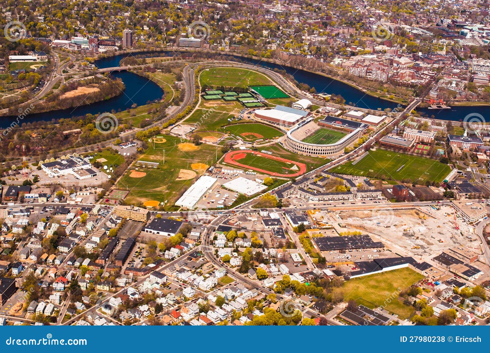 Harvard Stadium aerial stock photo. Image of building - 27980238