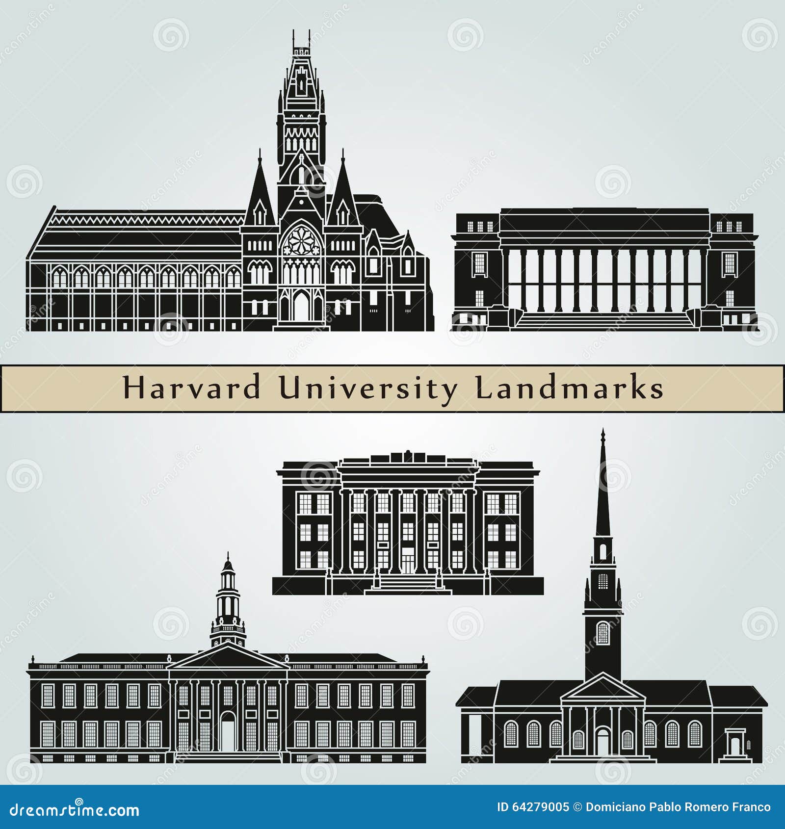 Harvard University Landmarks and Monuments Stock Vector - Illustration ...