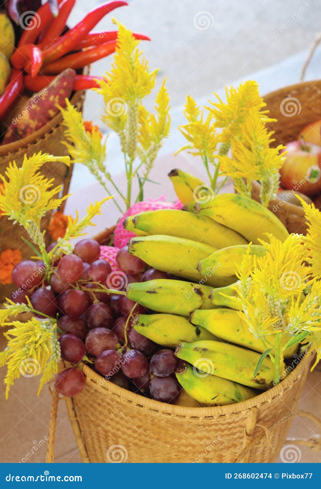 Harvest Fruit and Vegetable in Wicker Basket Stock Photo - Image of ...