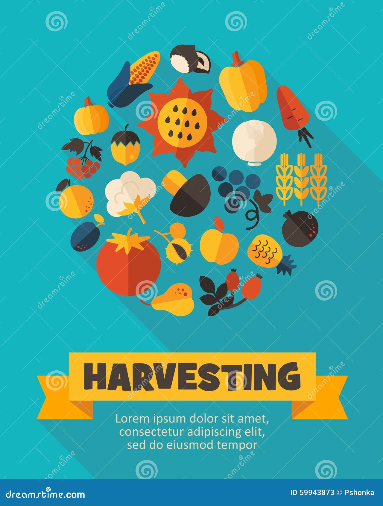 Vegetable Poster Design With Mushroom Vector On A White Background ...