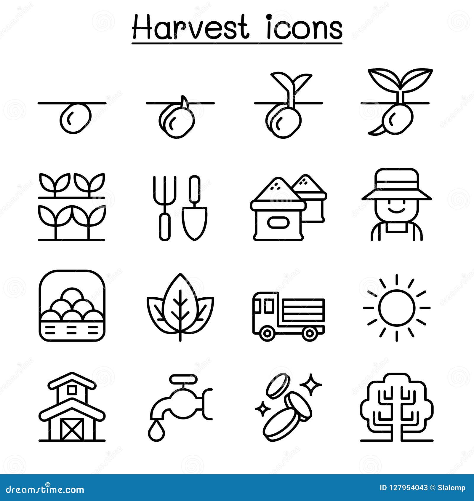 Harvest Icon Set in Thin Line Style Stock Illustration - Illustration ...