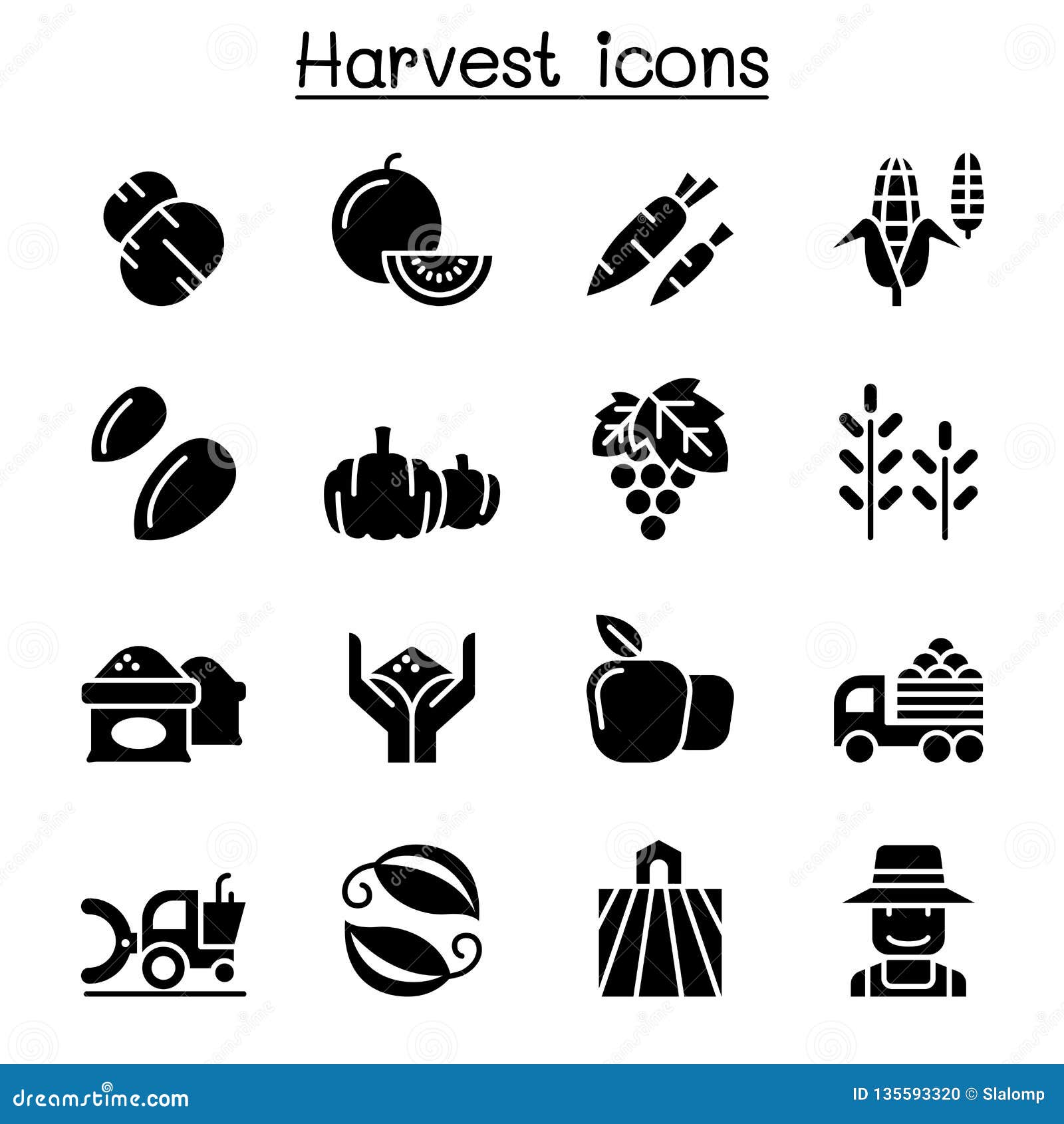 Harvest icon set stock illustration. Illustration of truck - 135593320