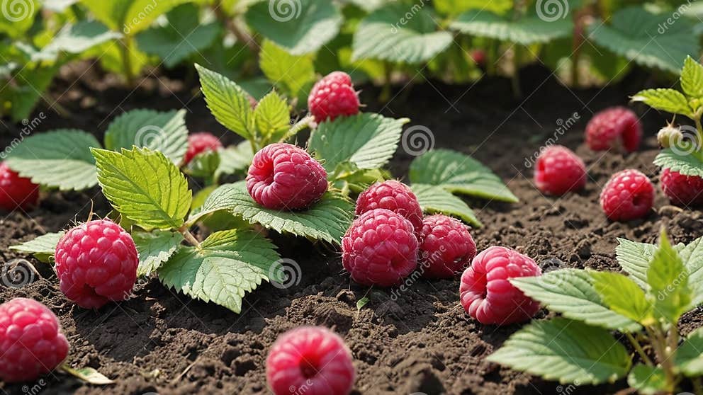 Harvest Time Ripe Raspberry Delight on Lush Field Stock Illustration ...