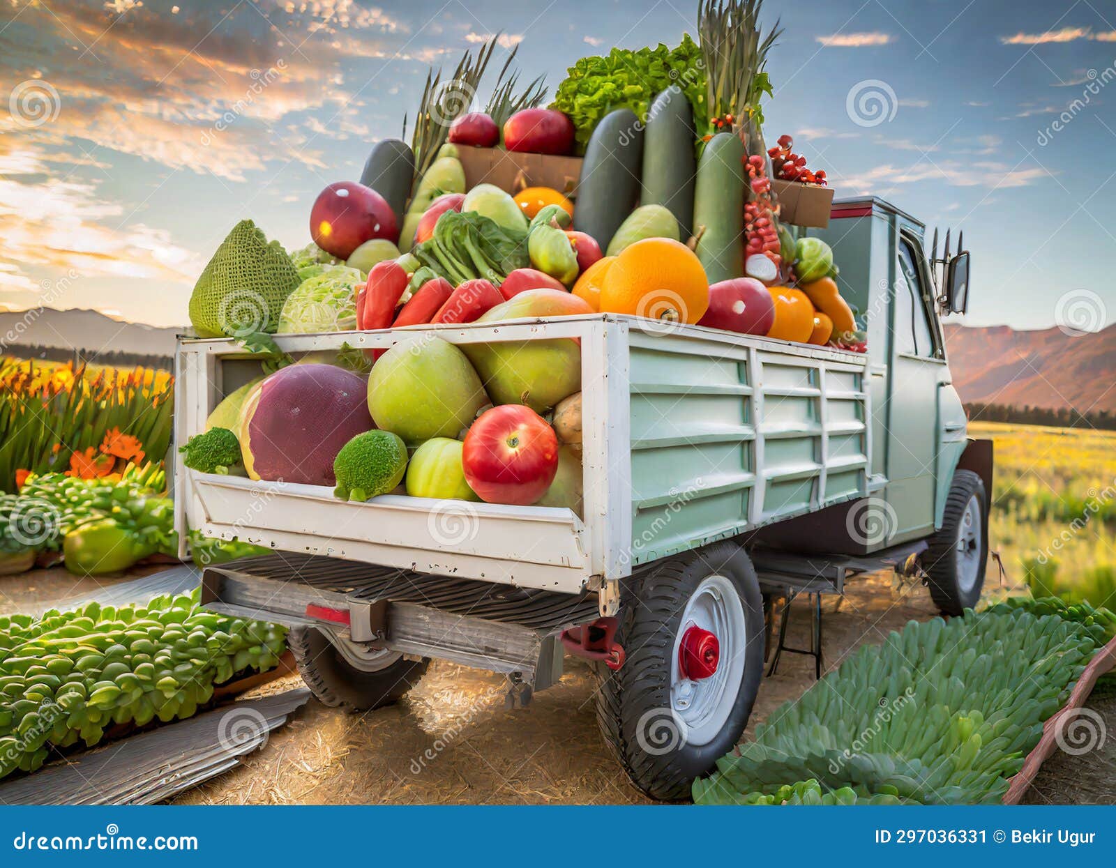 Harvest Various Types of Vegetables and Fruit, on Classic Truck Stock ...