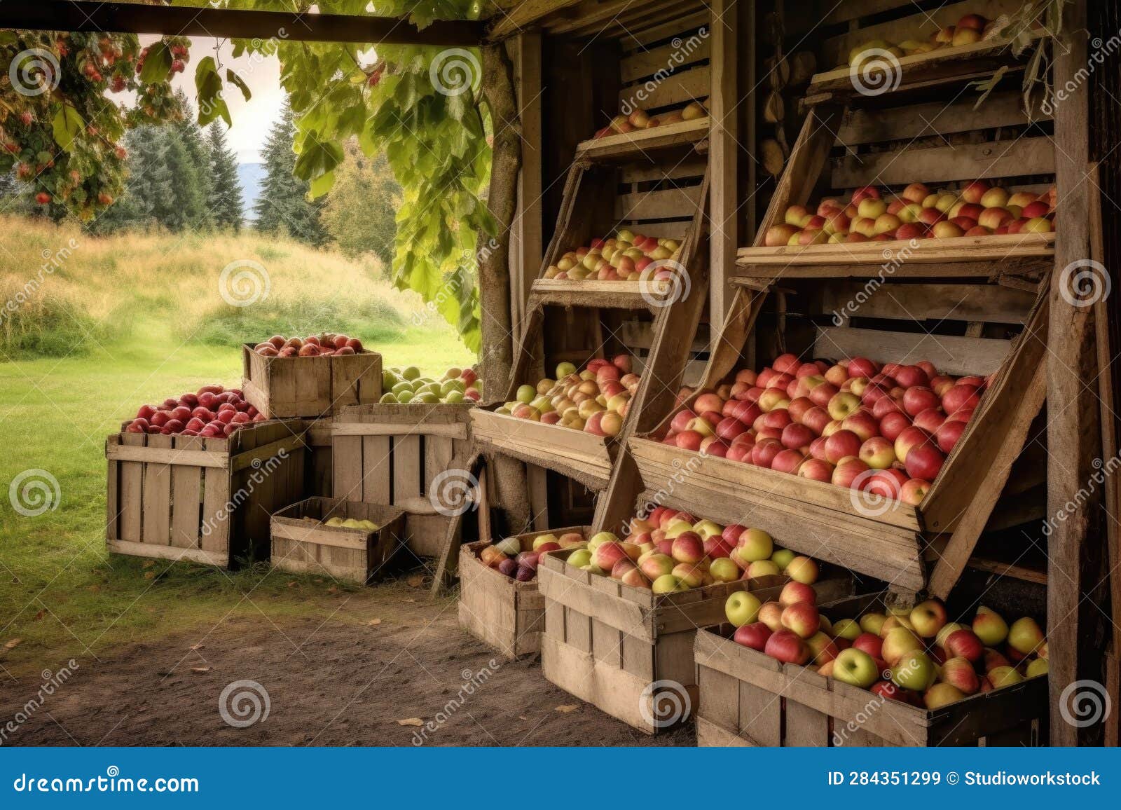 Harvested Apples in Wooden Crates at a Rustic Farm Stock Image - Image ...