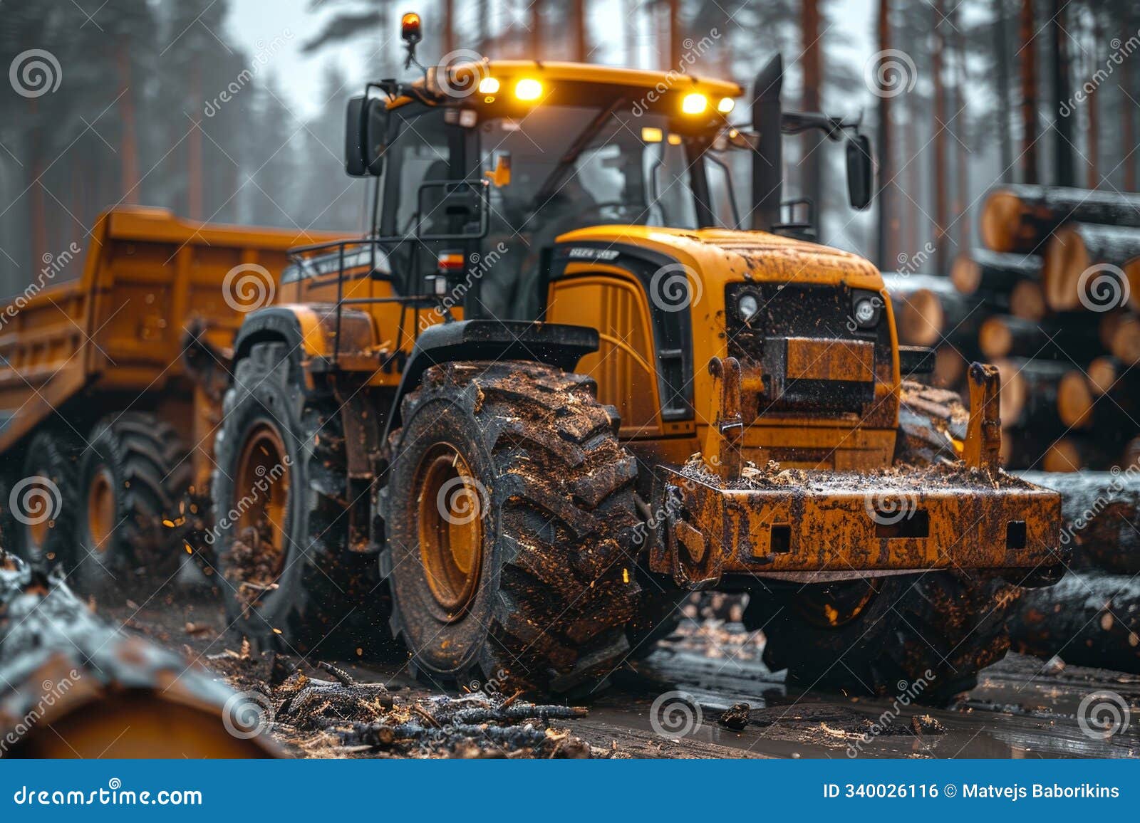 Harvester Log Loader Operating in Outdoor Manufacturing Yard for Pine ...