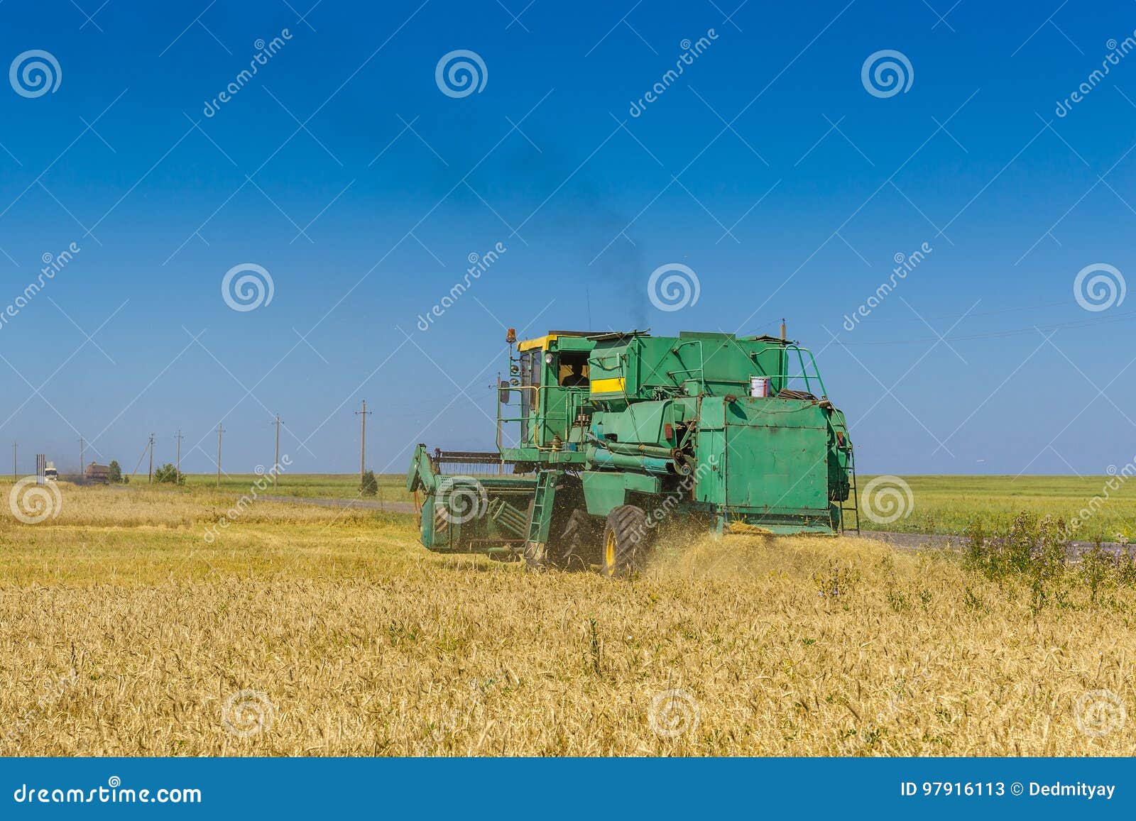 Harvester Machine, Harvest Wheat Field Editorial Stock Photo - Image of ...