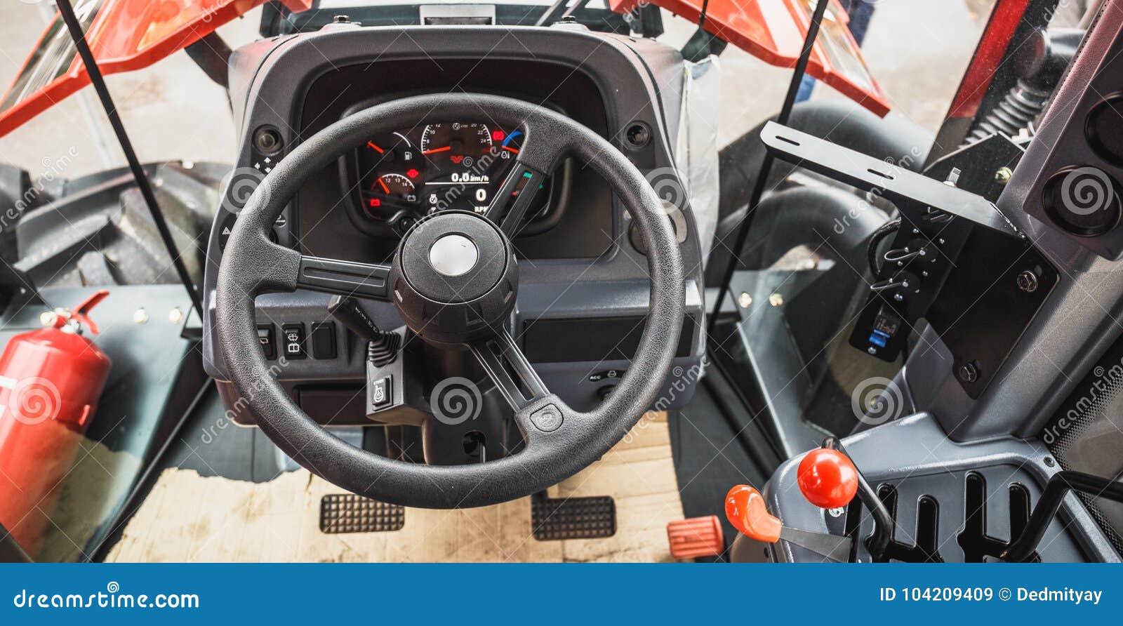 Harvester Machine Inside Cabin, Control Panel, Levers, Steering Wheel ...