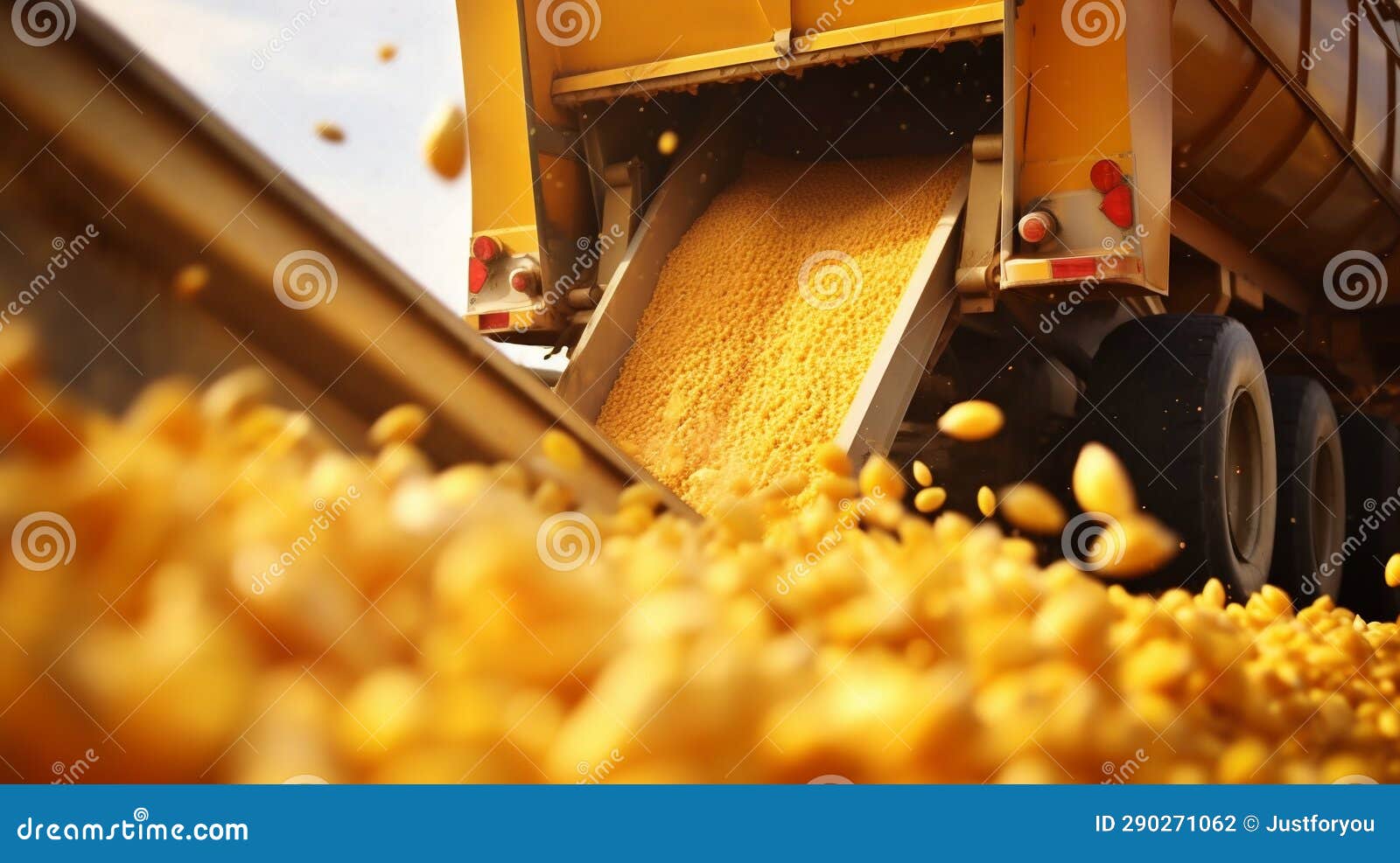 Harvester Unloading Fresh Corn Maize Seeds into Trailer. Generative Ai ...