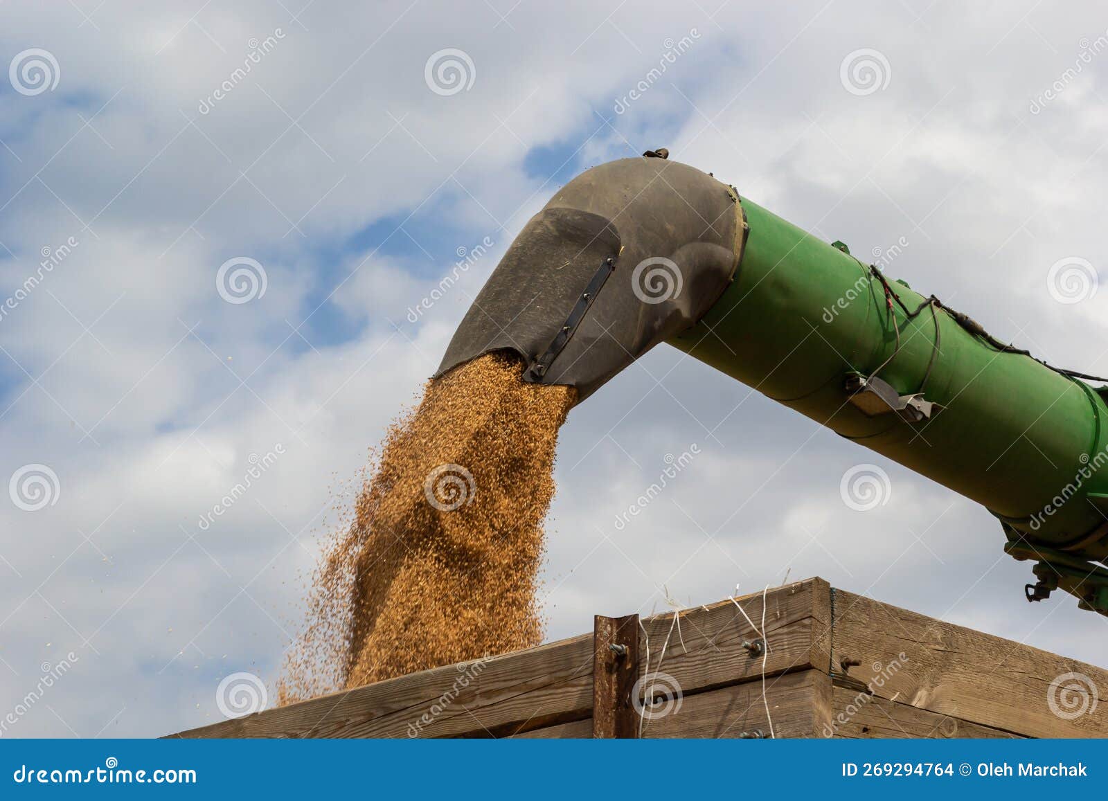 Harvester Unloading Wheat on the Background of the Sky with Clouds ...