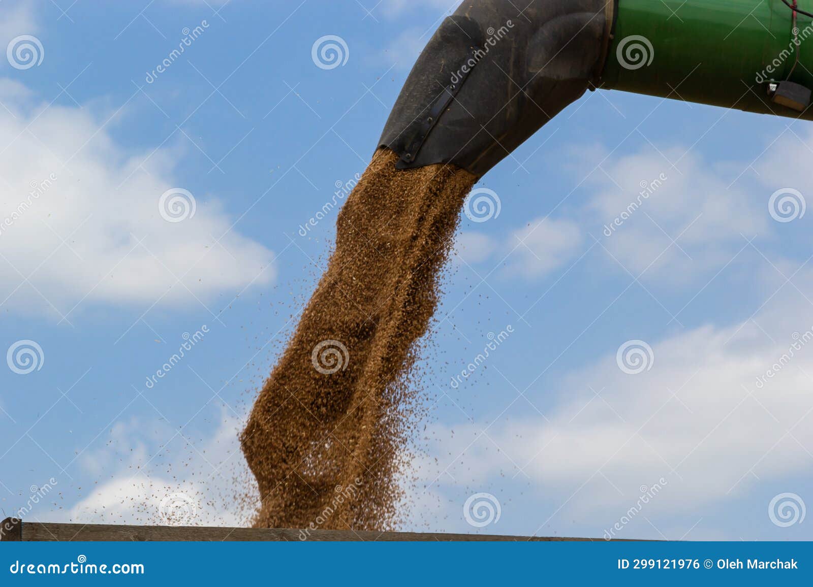Harvester Unloading Wheat on the Background of the Sky with Clouds ...
