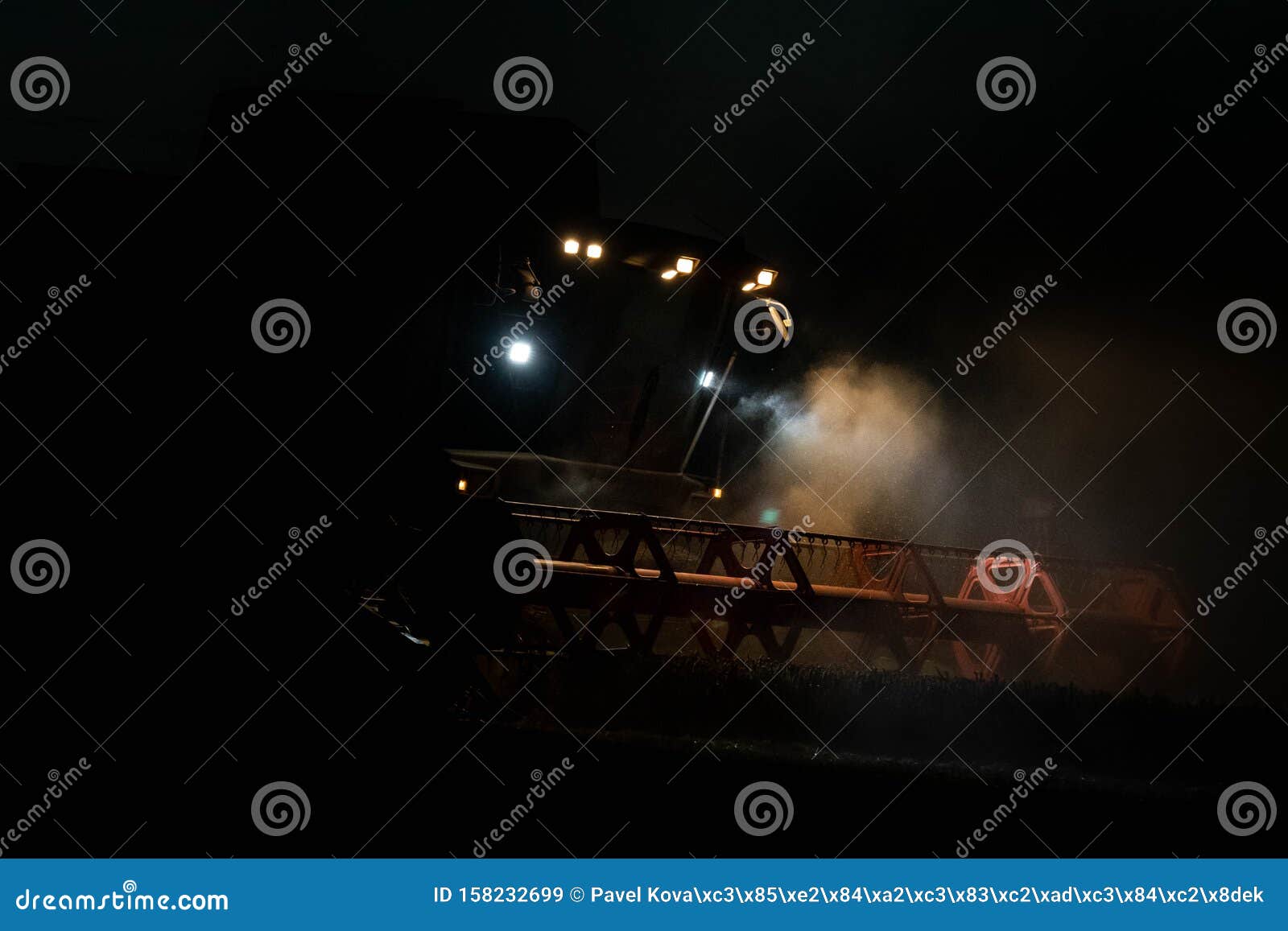 Harvester at Work on Field at Night Stock Image - Image of dark, engine ...