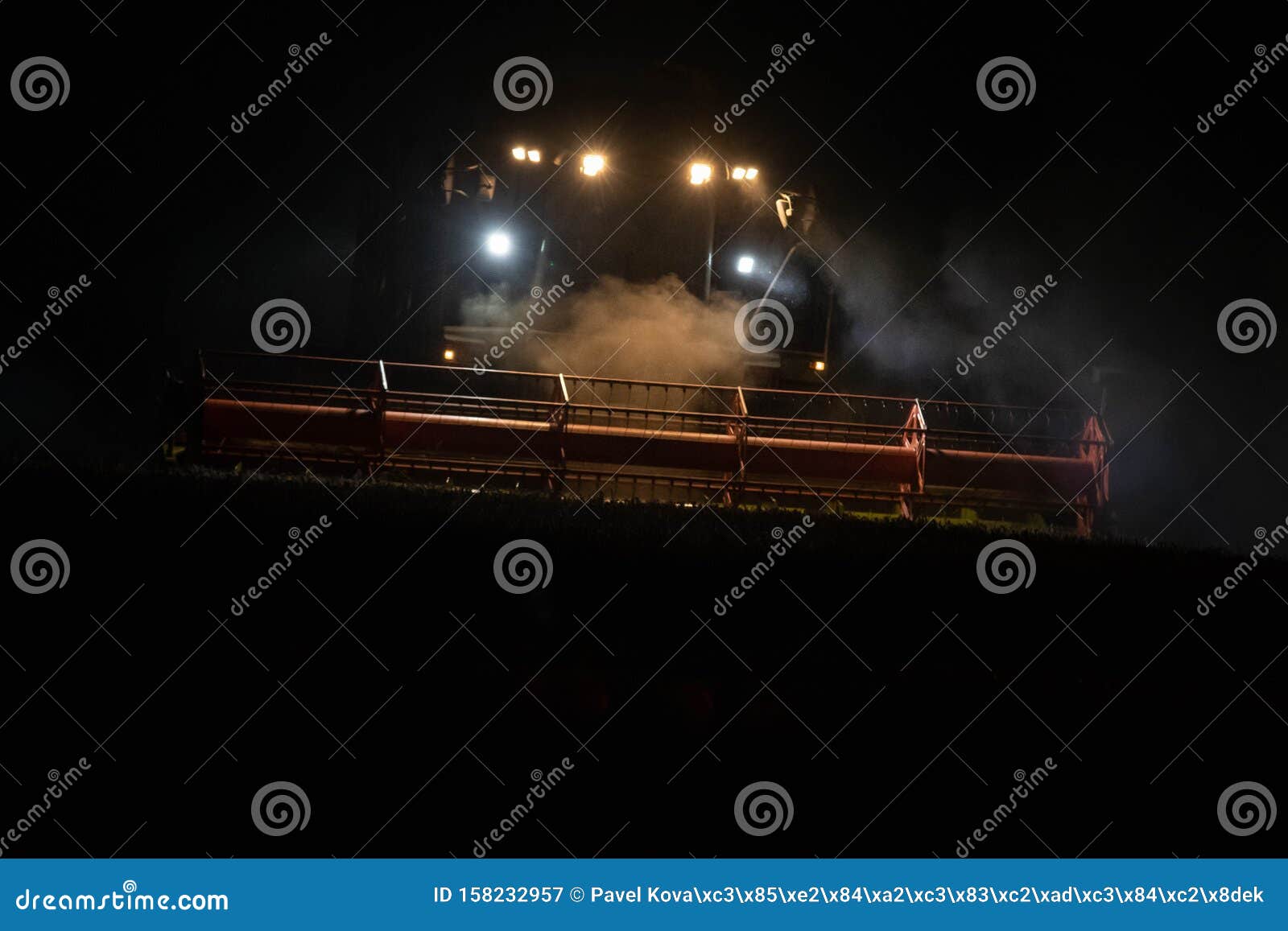 Harvester at Work on Field at Night Stock Image - Image of farming ...