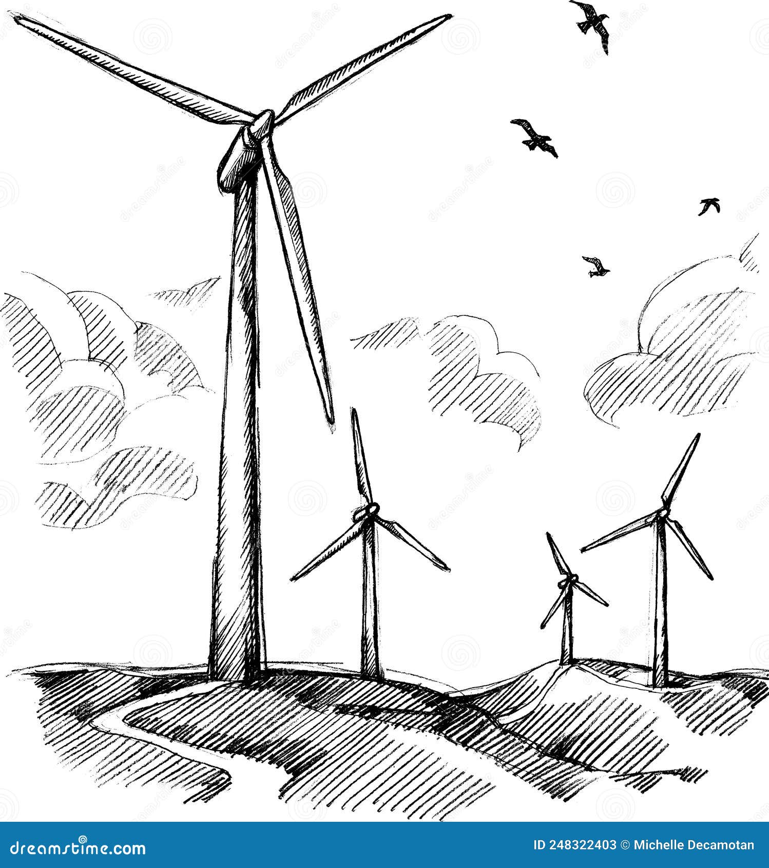 Wind Turbine, Green Energy Hand Drawn Sketch Stock Vector ... Wind Turbine, Green Energy Hand Drawn Sketch Stock Vector ...